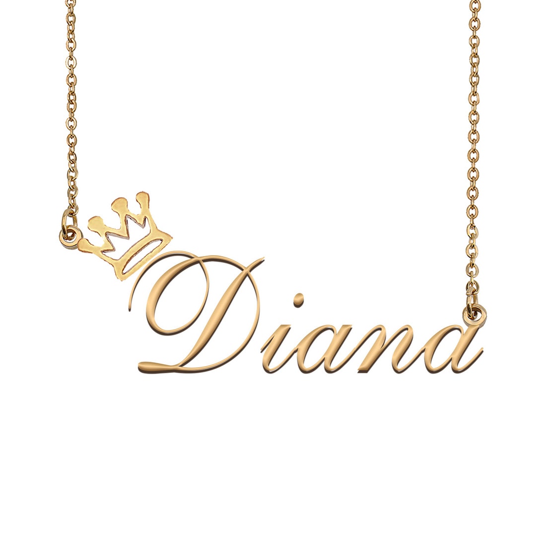 Diana Name Necklace With Crown, Name Necklace Gold, Custom Name ...