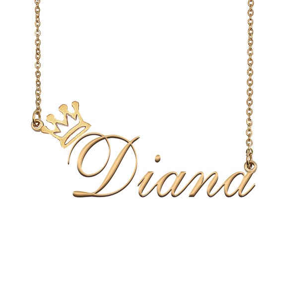 Diana Name Necklace With Crown Name Necklace Gold Custom | Etsy