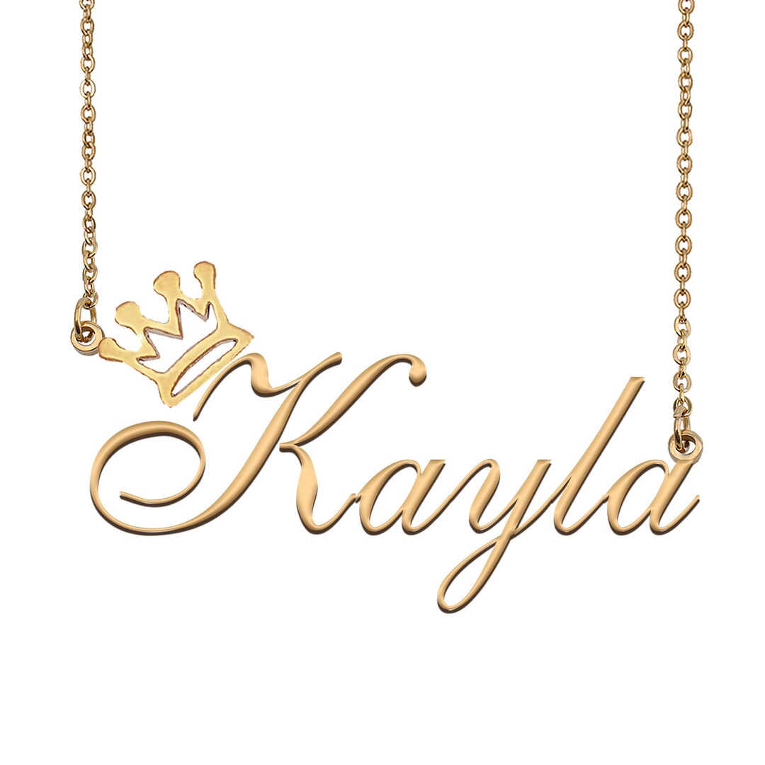 Kayla Name Necklace With Crown, Name Necklace Gold, Custom Name ...