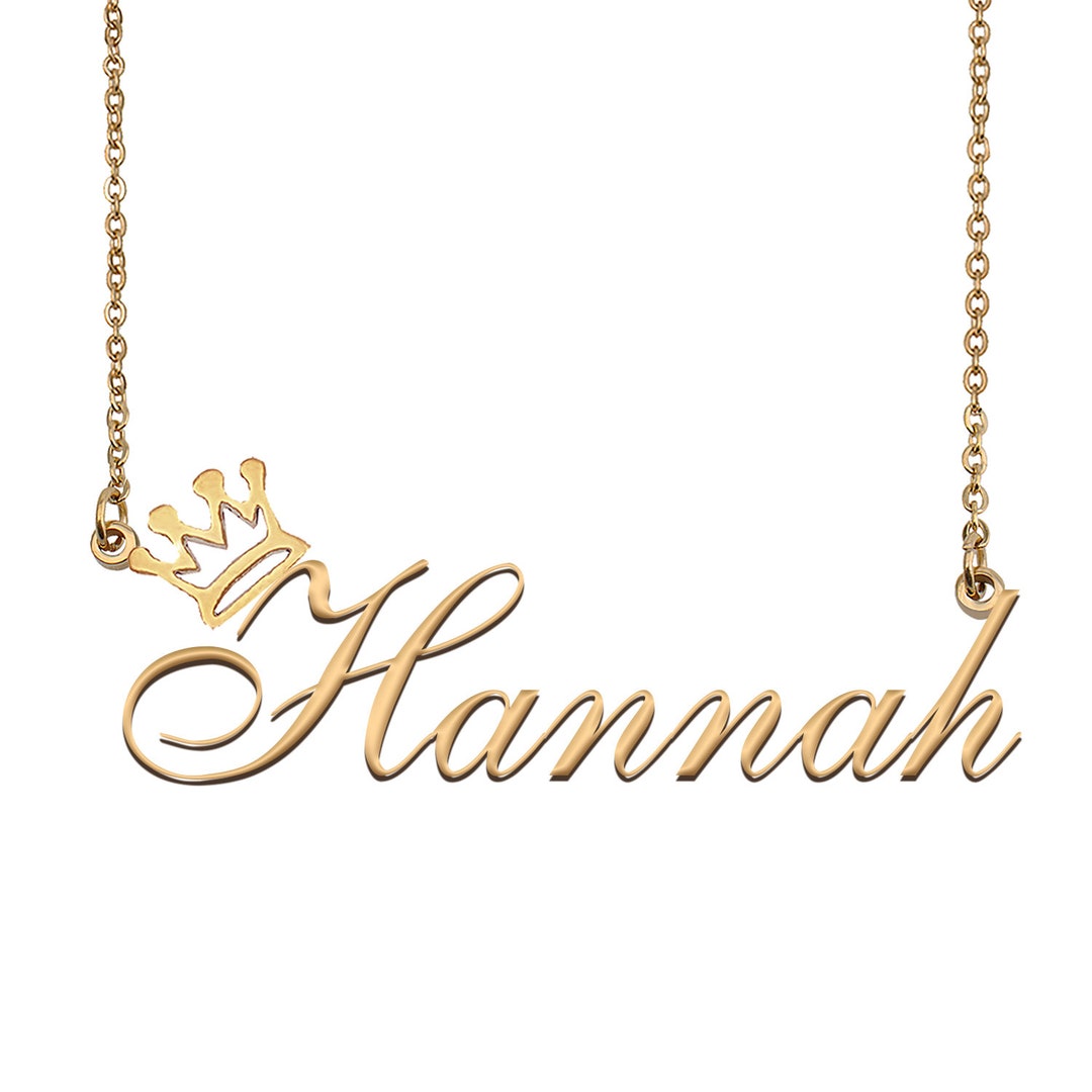Hannah Name Necklace With Crown, Name Necklace Gold, Custom Name ...