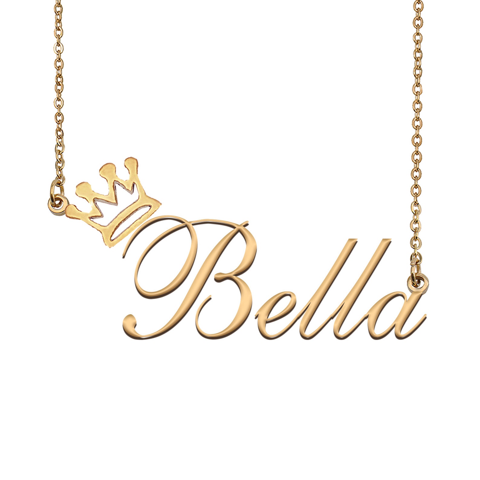 Bella Name Necklace With Crown Name Necklace Gold Custom - Etsy
