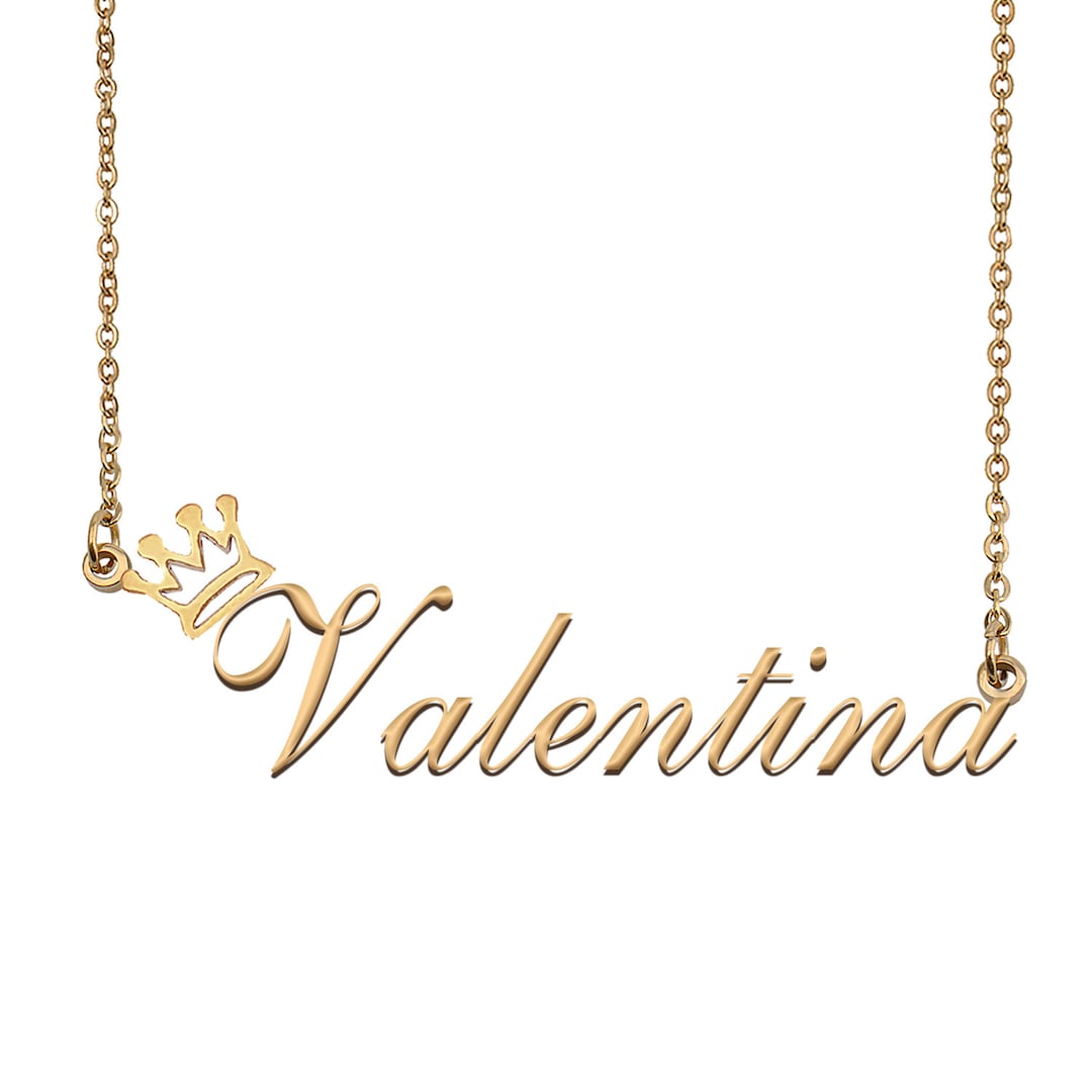 Valentina Name Necklace With Crown, Name Necklace Gold, Custom Name ...