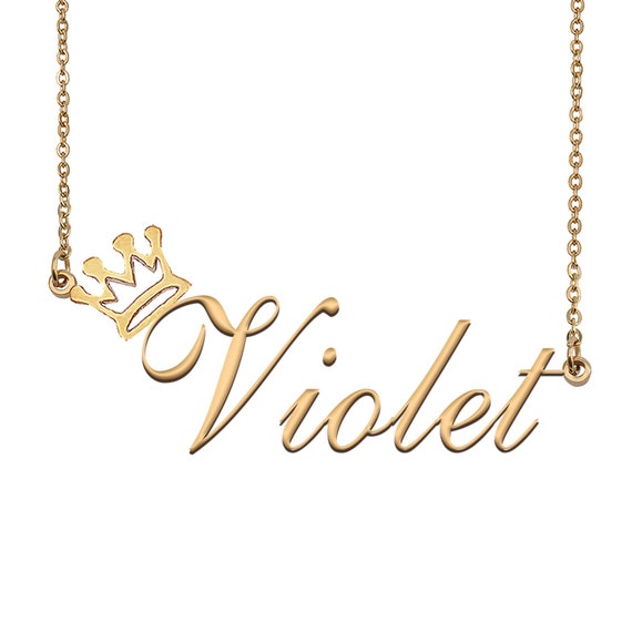 Violet Name Necklace With Crown Name Necklace Gold Custom | Etsy