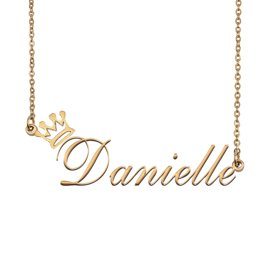 Danielle Name Necklace With Crown, Name Necklace Gold, Custom Name ...