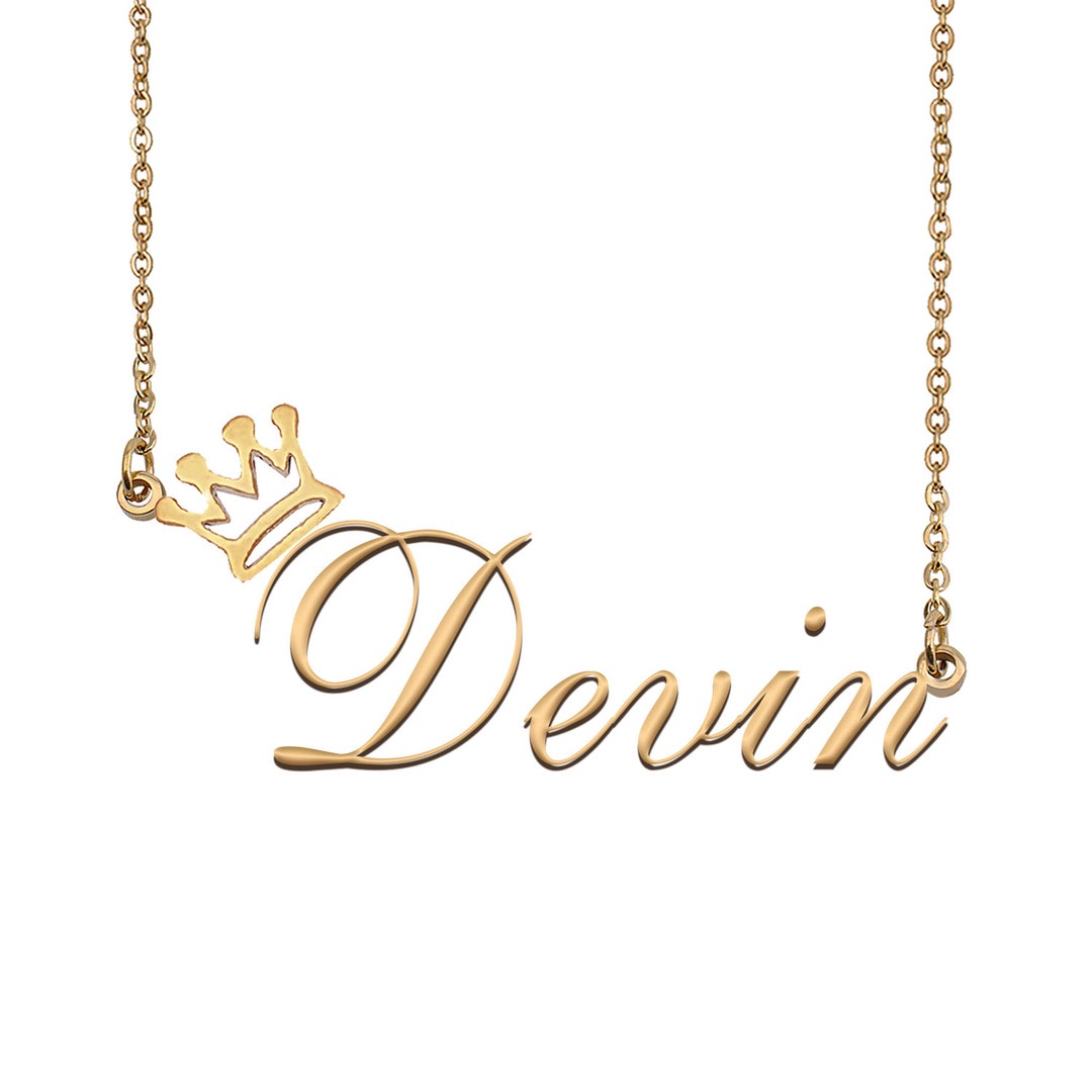 Devin Name Necklace With Crown Name Necklace Gold Custom - Etsy
