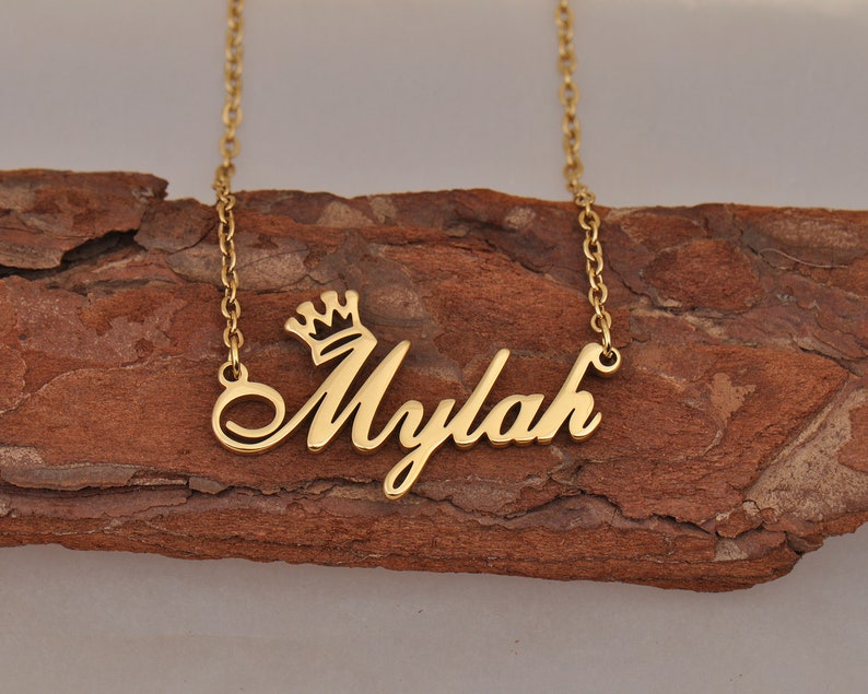 Emma Name Necklace with Crown Name Necklace Gold Custom Name | Etsy