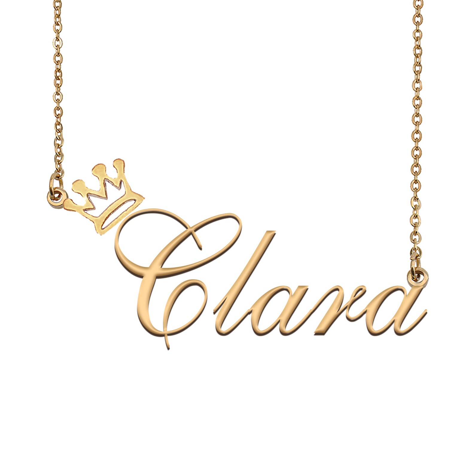 Clara Name Necklace With Crown Name Necklace Gold Custom - Etsy