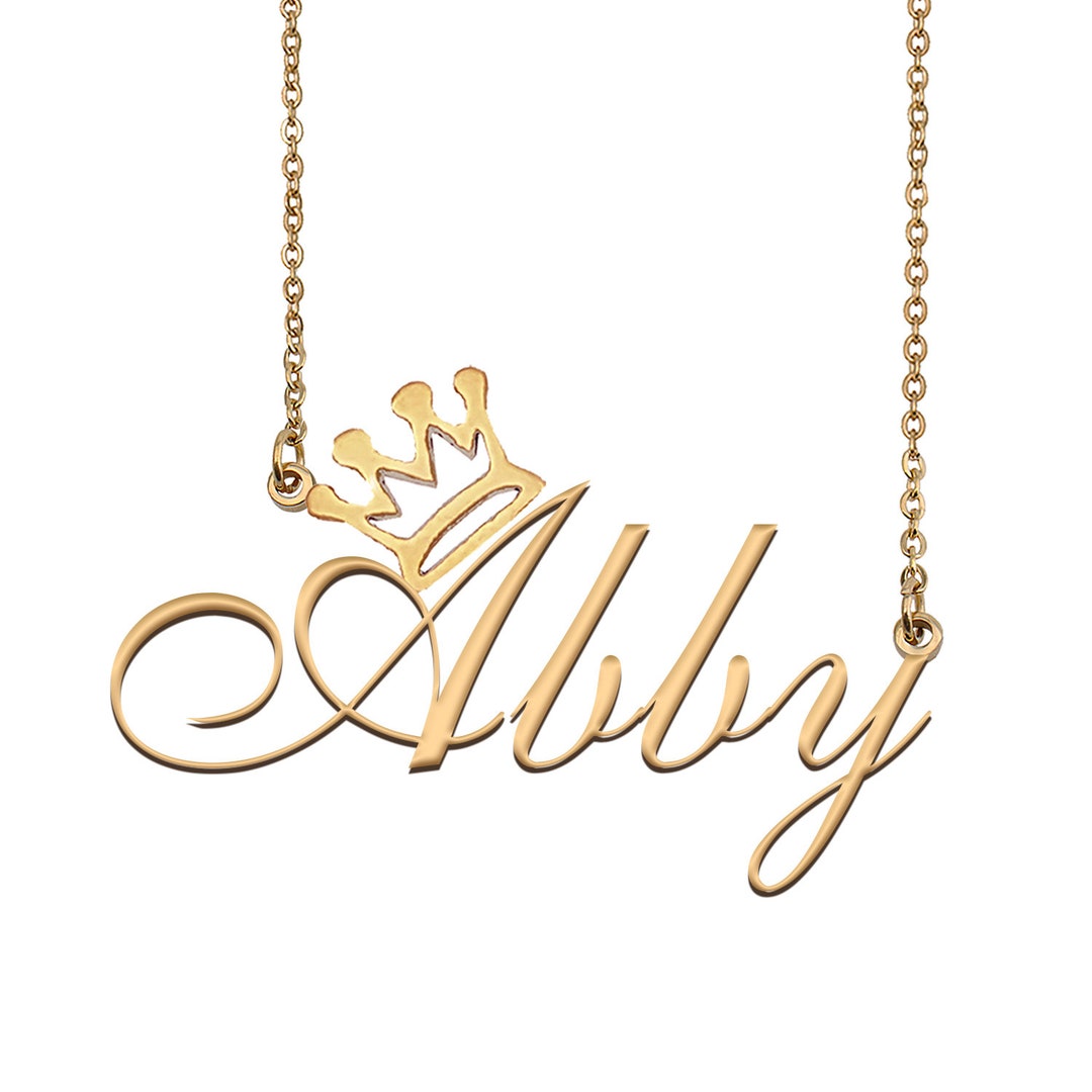 Abby Name Necklace With Crown, Name Necklace Gold, Custom Name Necklace ...