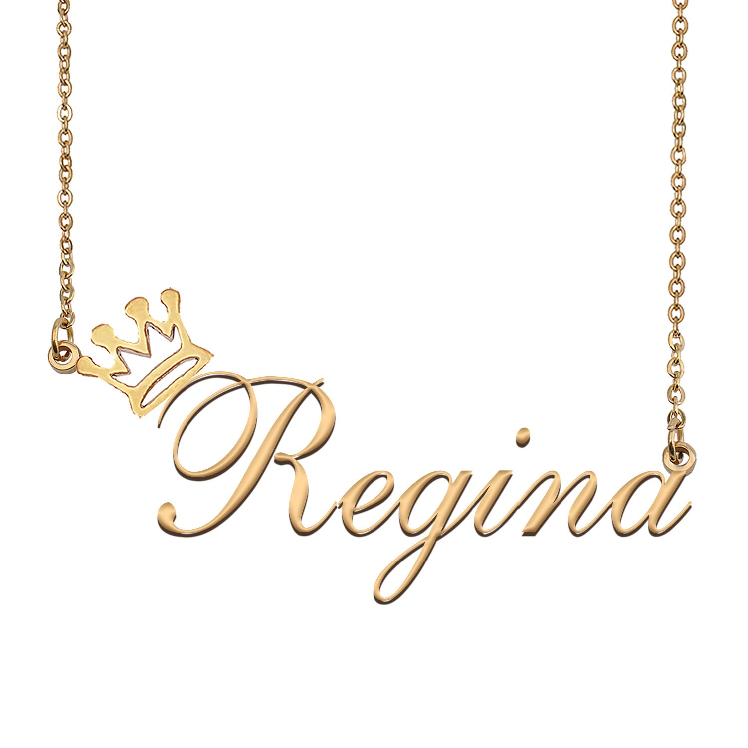 Regina Name Necklace With Crown Name Necklace Gold Custom - Etsy