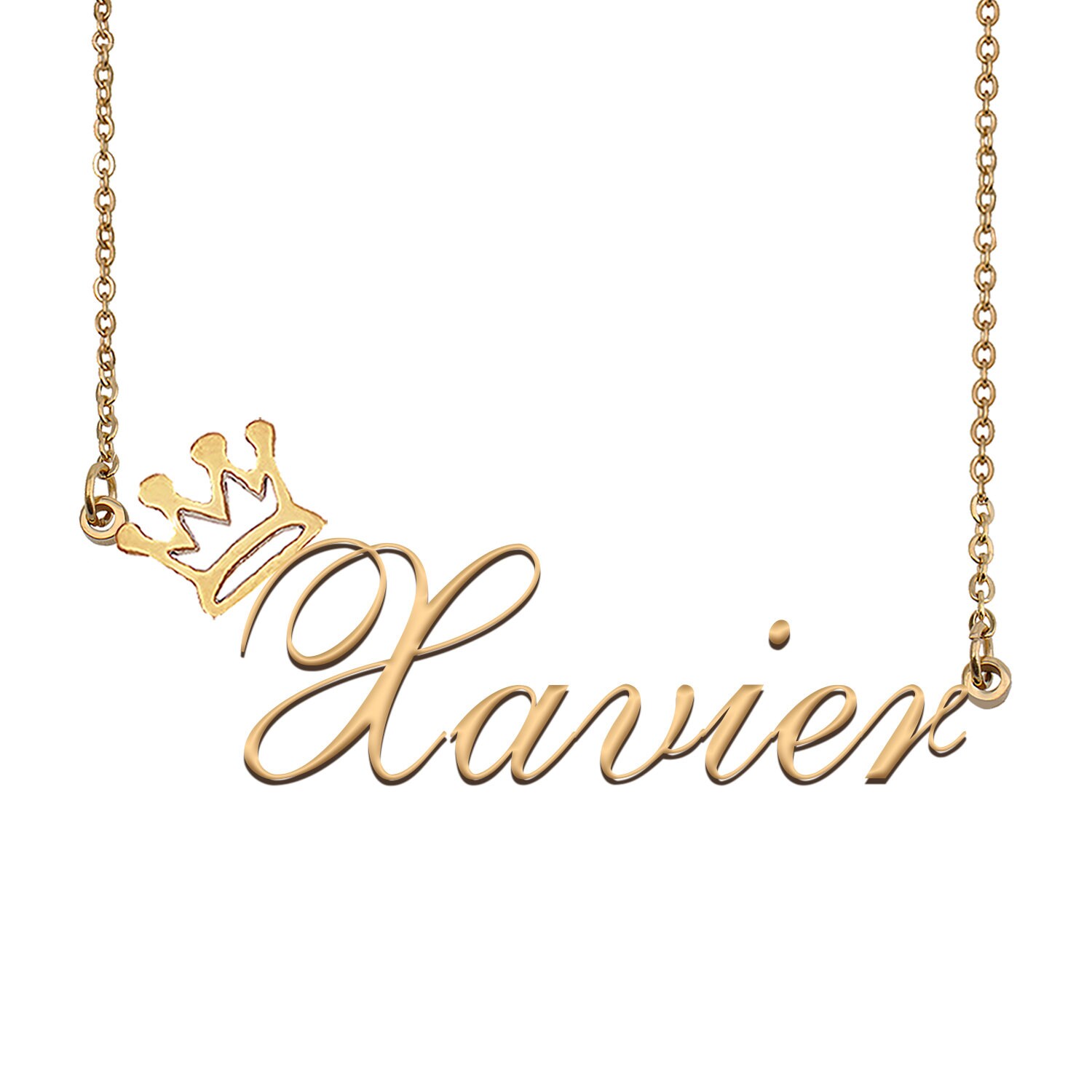 Xavier Name Necklace With Crown Name Necklace Gold Custom | Etsy