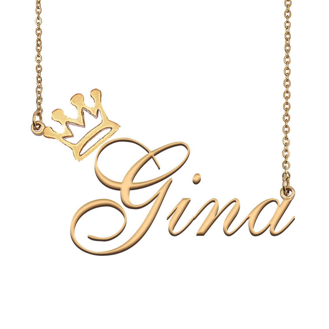 Gina Name Necklace With Crown Name Necklace Gold Custom Name - Etsy