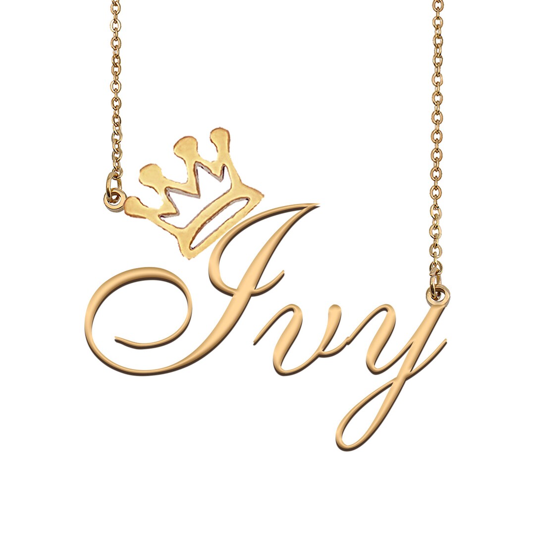 Ivy Name Necklace With Crown, Name Necklace Gold, Custom Name Necklace ...