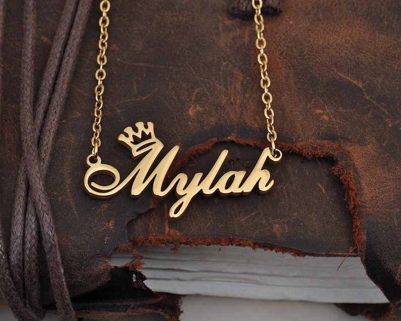 Emma Name Necklace with Crown Name Necklace Gold Custom Name | Etsy