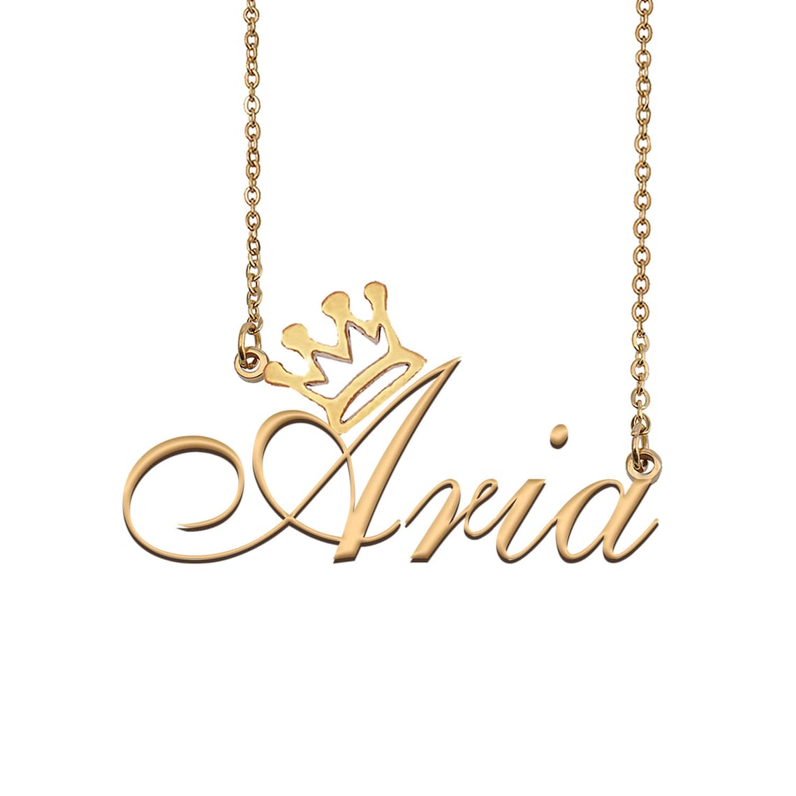 Aria Name Necklace with Crown Name Necklace Gold Custom Name | Etsy