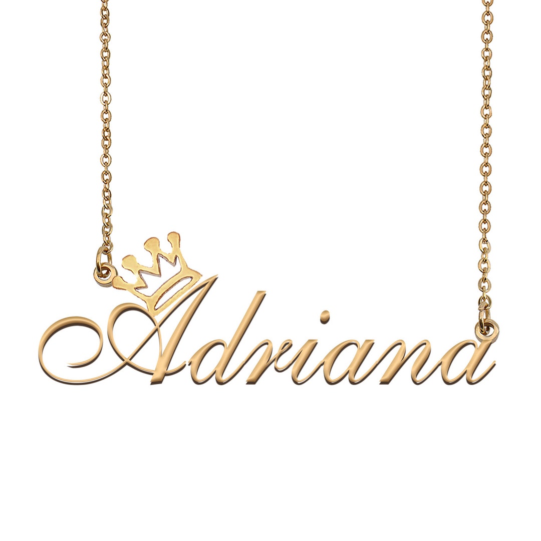 Adriana Name Necklace With Crown, Name Necklace Gold, Custom Name ...
