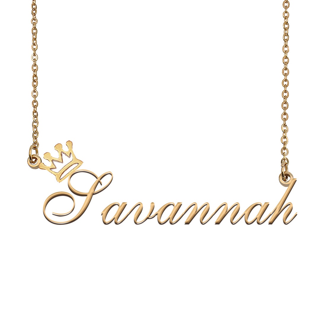 Savannah Name Necklace With Crown, Name Necklace Gold, Custom Name ...
