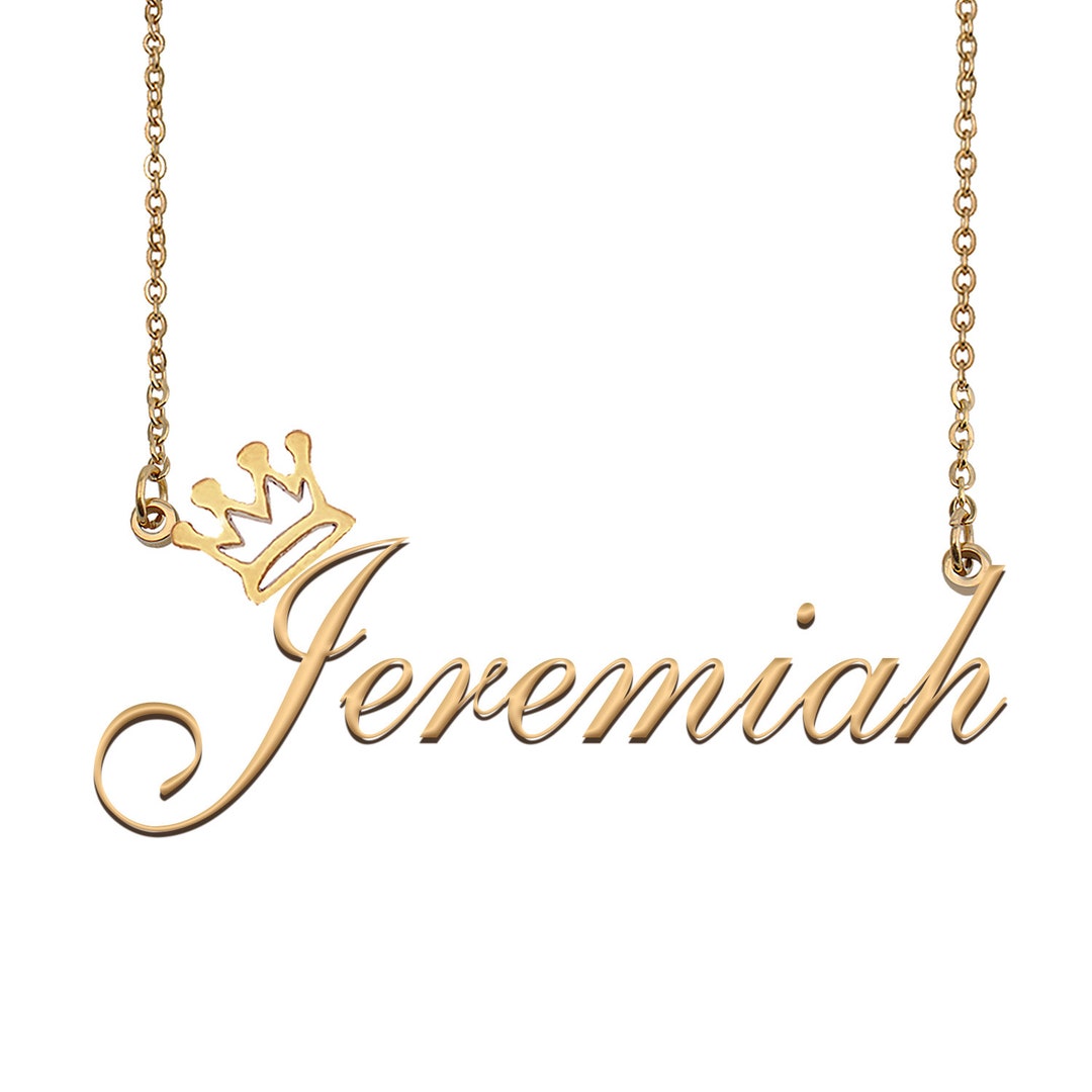 Jeremiah Name Necklace With Crown, Name Necklace Gold, Custom Name ...
