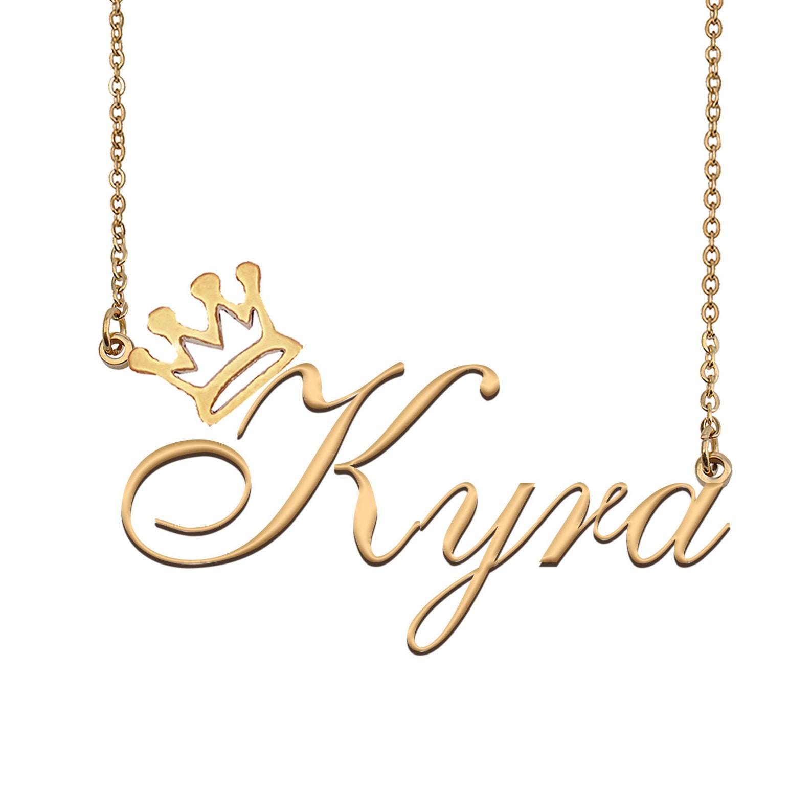 Kyra Name Necklace With Crown Name Necklace Gold Custom Name - Etsy