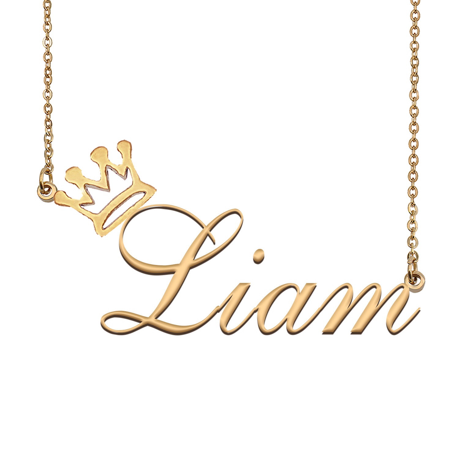 Liam Name Necklace With Crown Name Necklace Gold Custom Name - Etsy
