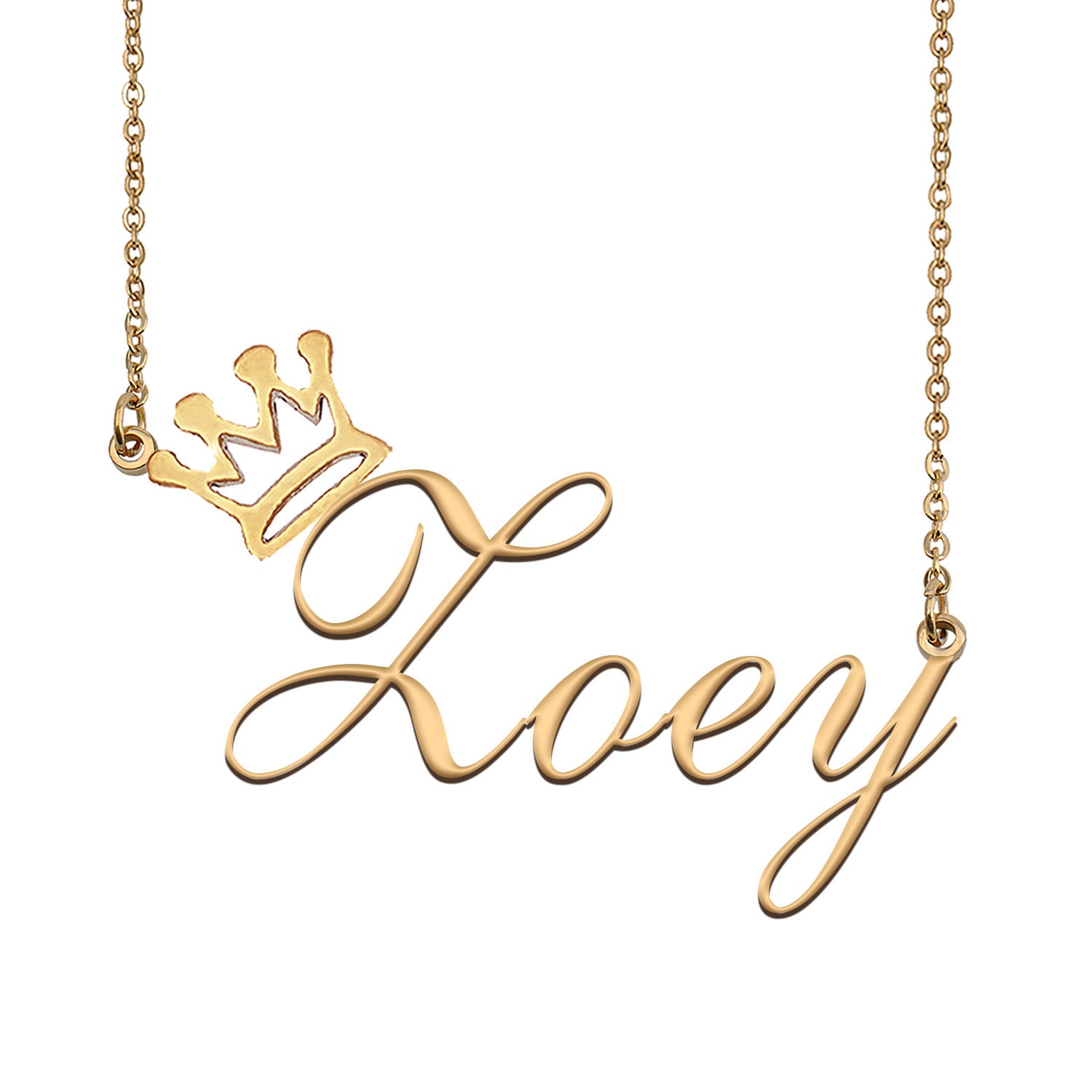 Zoey Name Necklace With Crown Name Necklace Gold Custom Name - Etsy