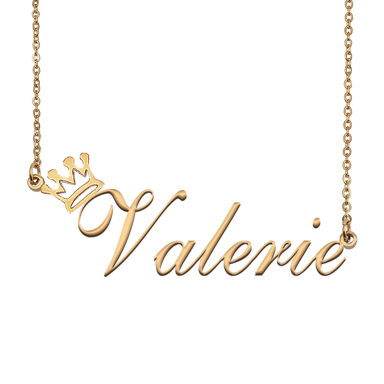 Valerie Name Necklace with Crown Name Necklace Gold Custom | Etsy