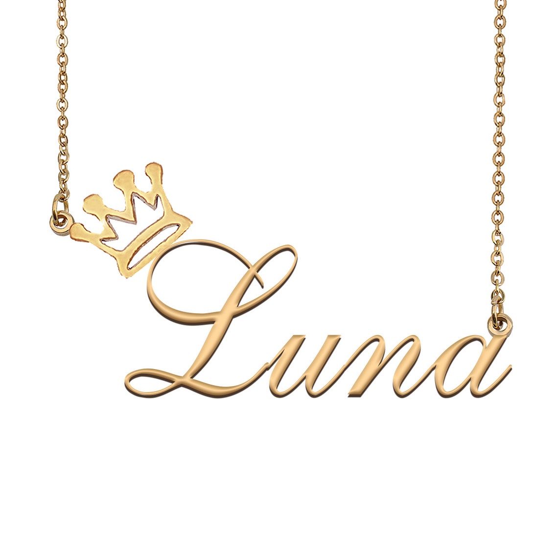 Luna Name Necklace With Crown Name Necklace Gold Custom Name | Etsy
