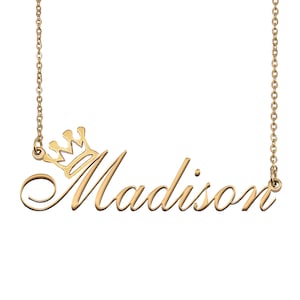 Madison Name Necklace With Crown, Name Necklace Gold, Custom Name Necklace, Christmas Gift ...