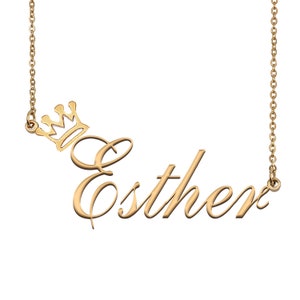 Esther Name Necklace With Crown, Name Necklace Gold, Custom Name ...