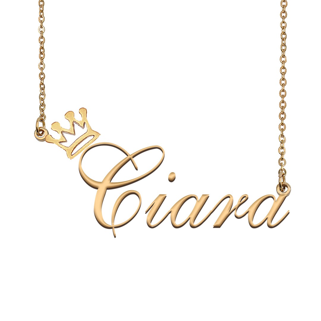 Ciara Name Necklace With Crown, Name Necklace Gold, Custom Name ...