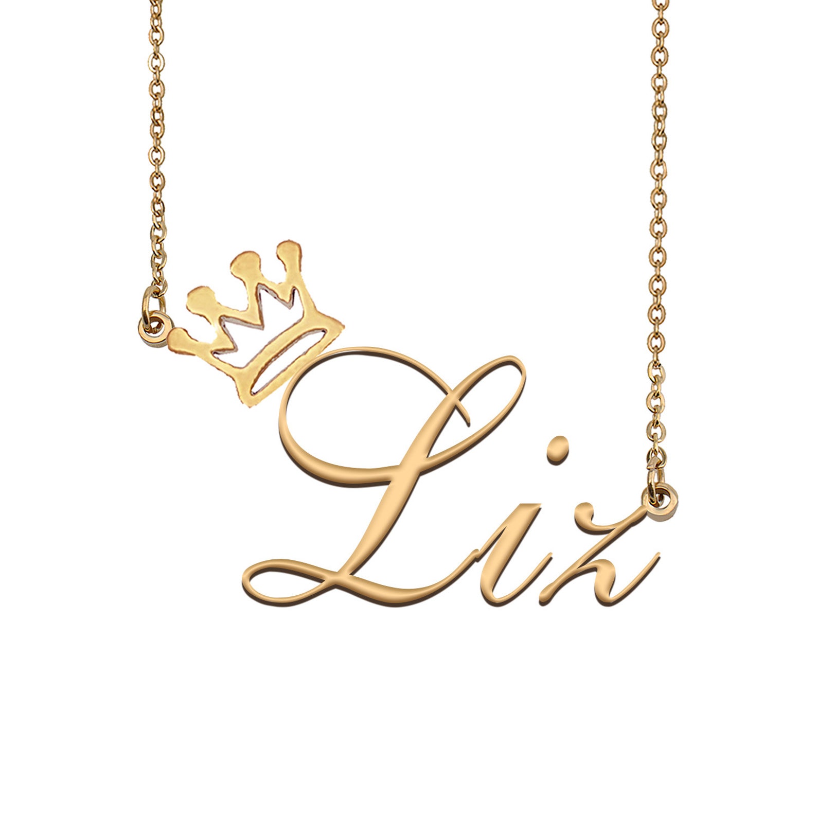 Liz Name Necklace With Crown Name Necklace Gold Custom Name - Etsy