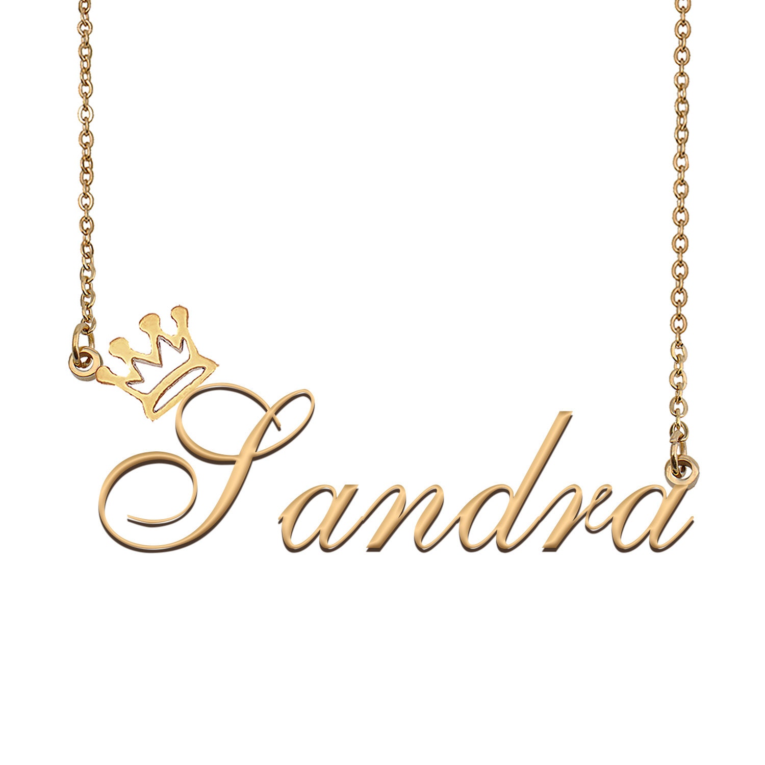 Sandra Name Necklace With Crown Name Necklace Gold Custom - Etsy