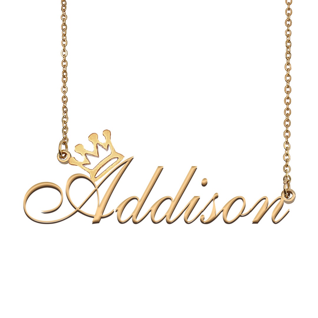 Addison Name Necklace With Crown, Name Necklace Gold, Custom Name ...