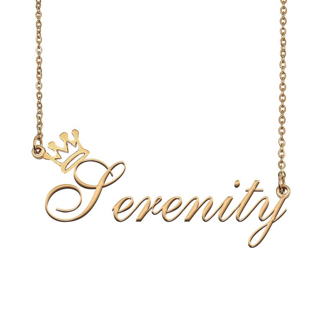 Serenity Name Necklace With Crown, Name Necklace Gold, Custom Name ...