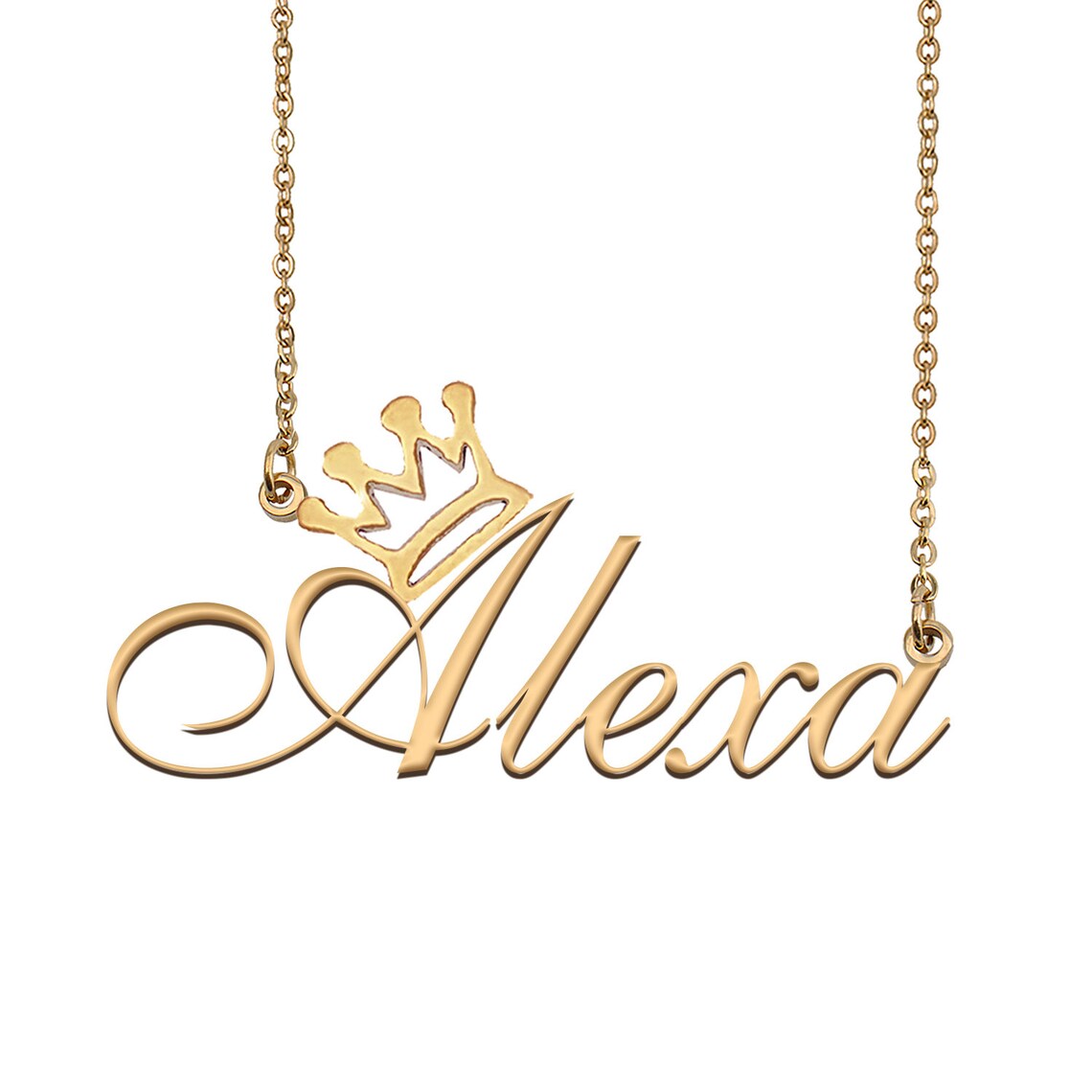 Alexa Name Necklace With Crown Name Necklace Gold Custom - Etsy