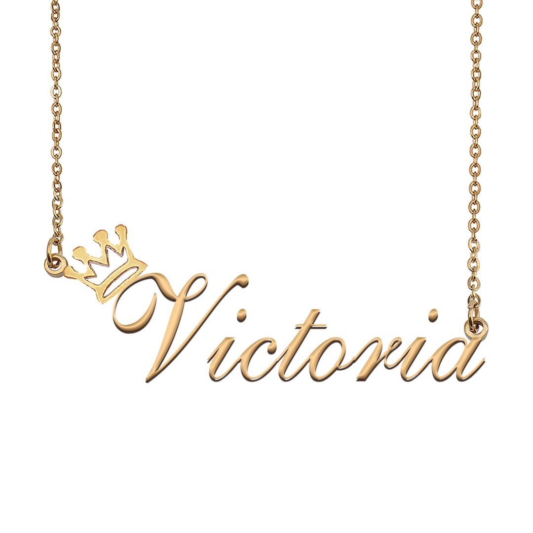 Victoria Name Necklace With Crown, Name Necklace Gold, Custom Name ...