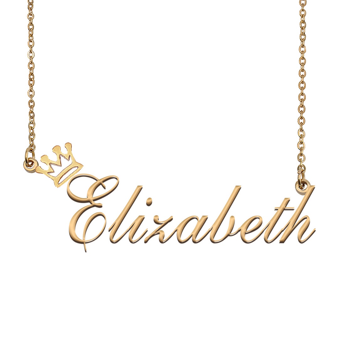 Elizabeth Name Necklace With Crown, Name Necklace Gold, Custom Name ...