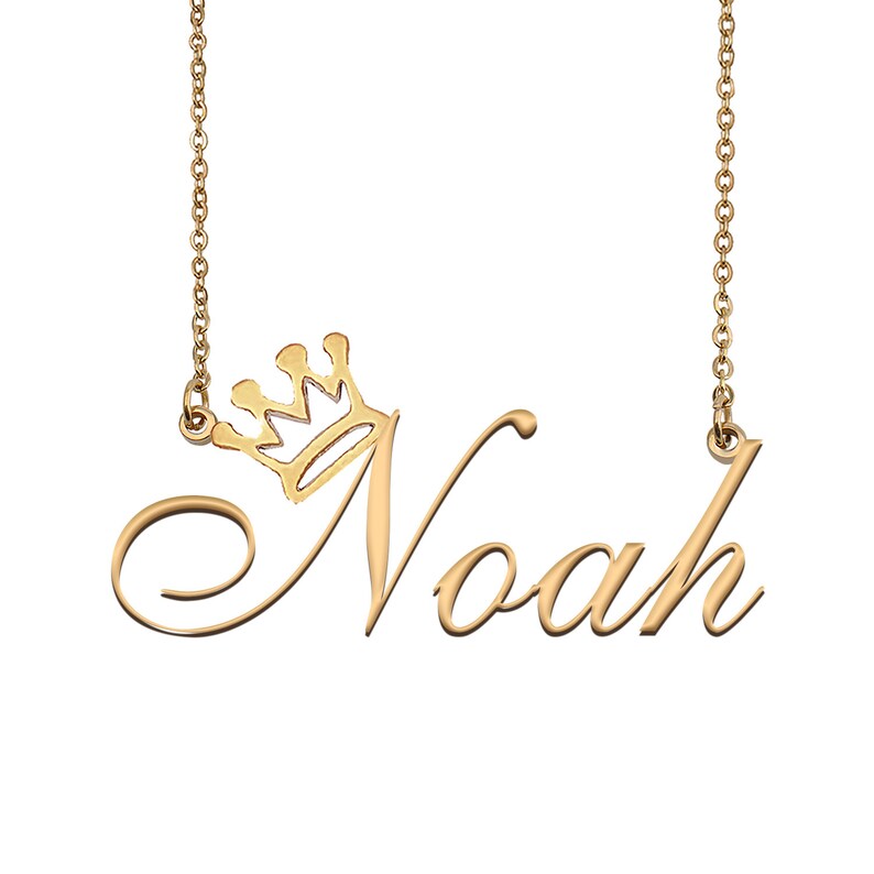Noah Name Necklace With Crown Name Necklace Gold Custom Name - Etsy