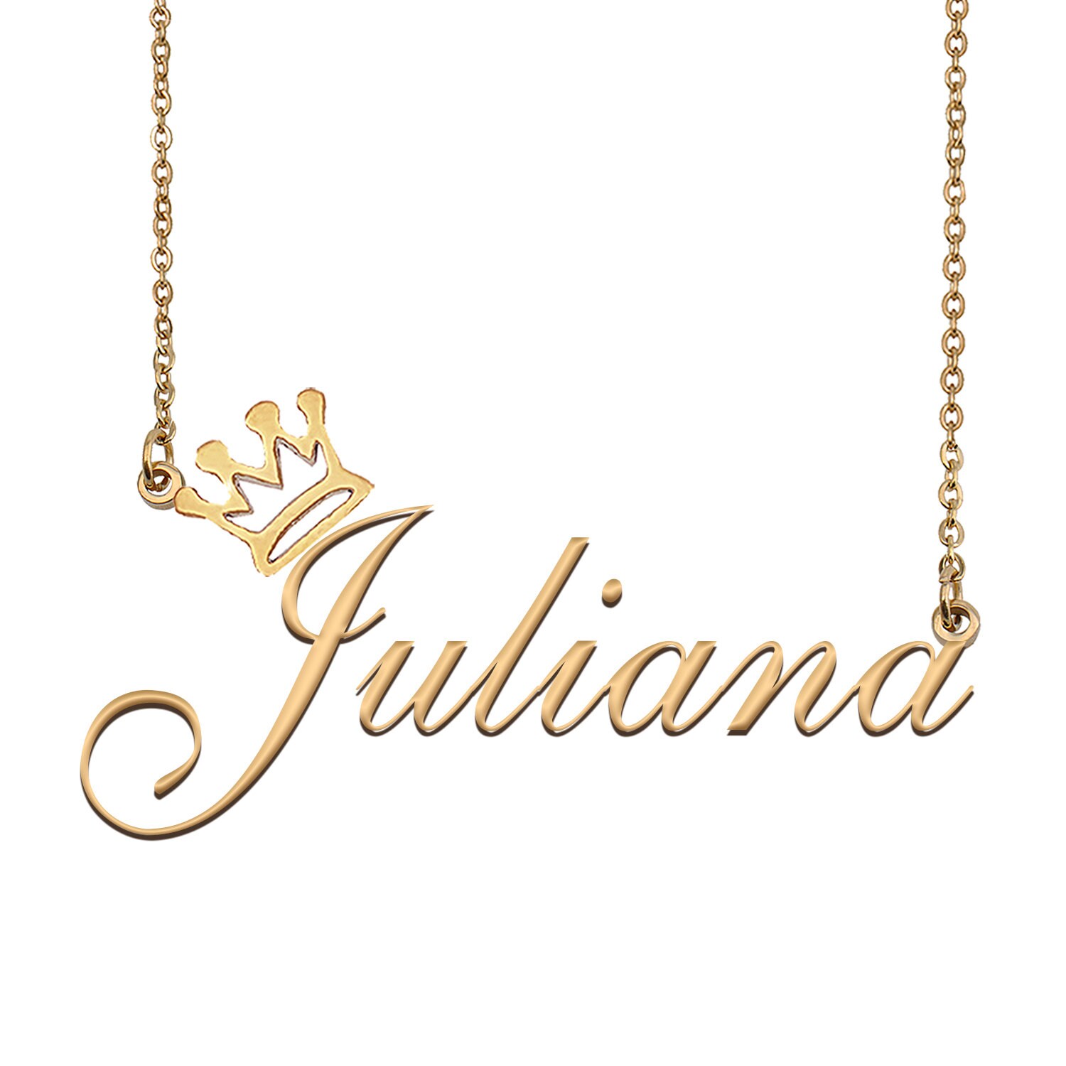 Juliana Name Necklace with Crown Name Necklace Gold Custom | Etsy