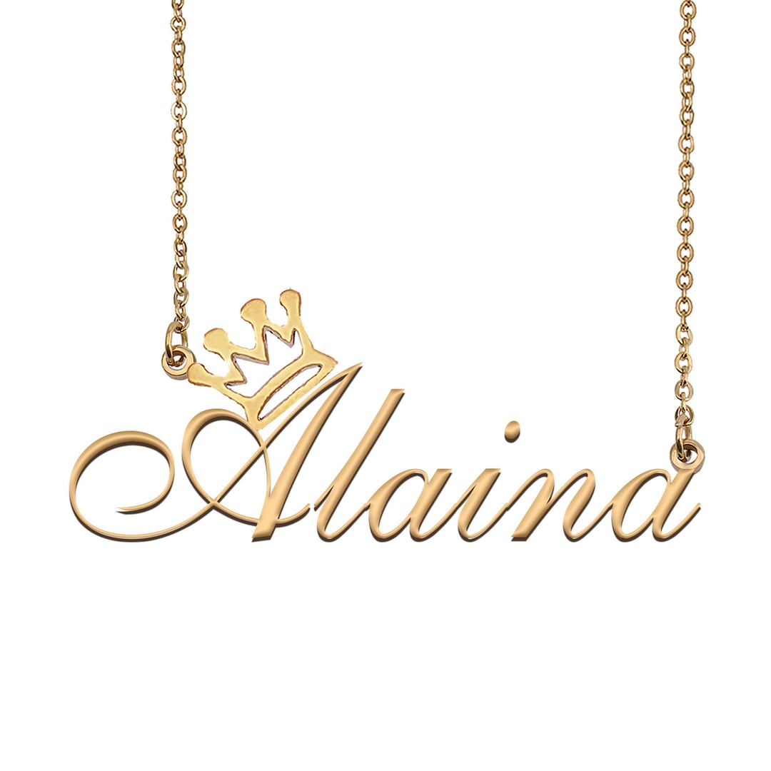 Alaina Name Necklace With Crown, Name Necklace Gold, Custom Name ...