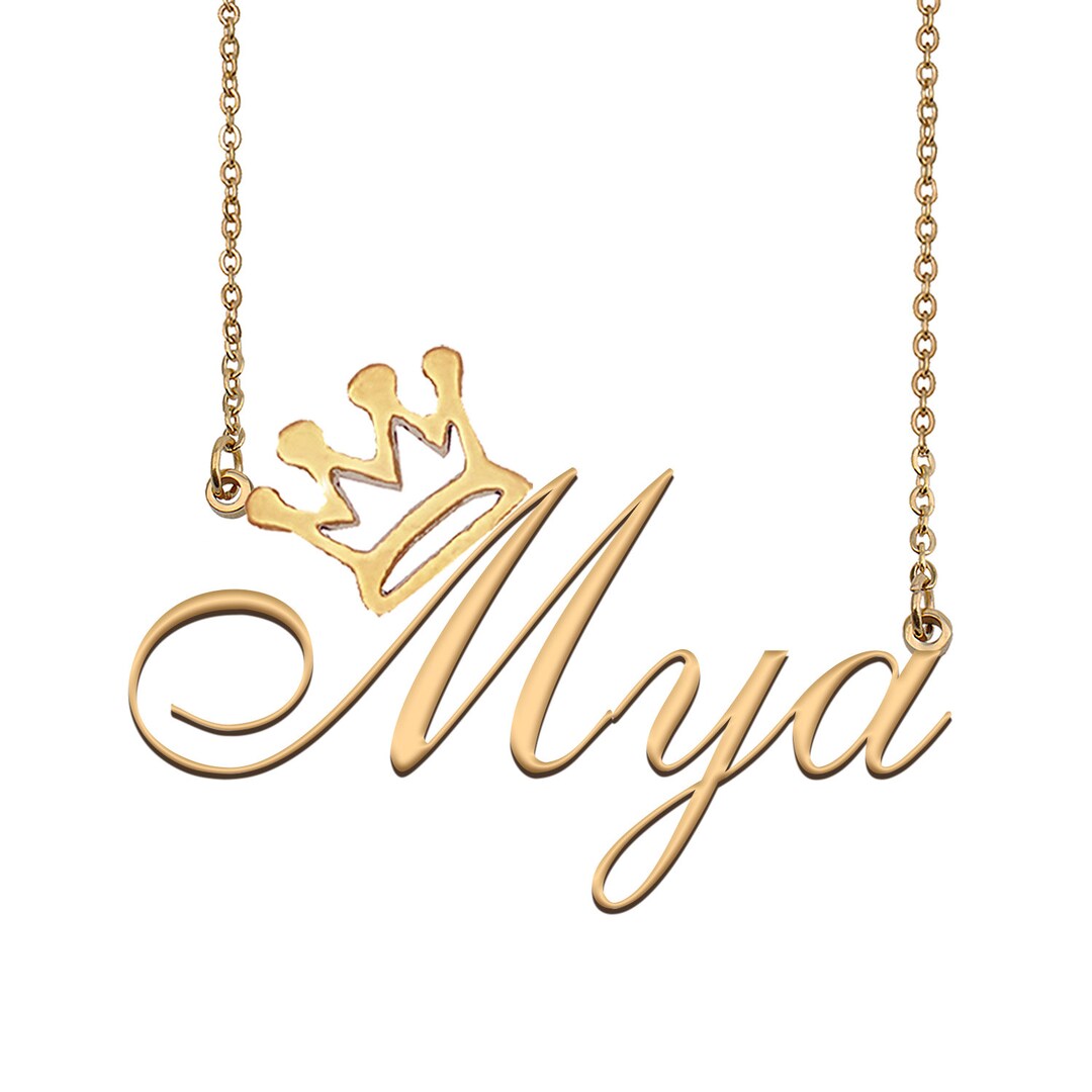 Mya Name Necklace With Crown, Name Necklace Gold, Custom Name Necklace ...