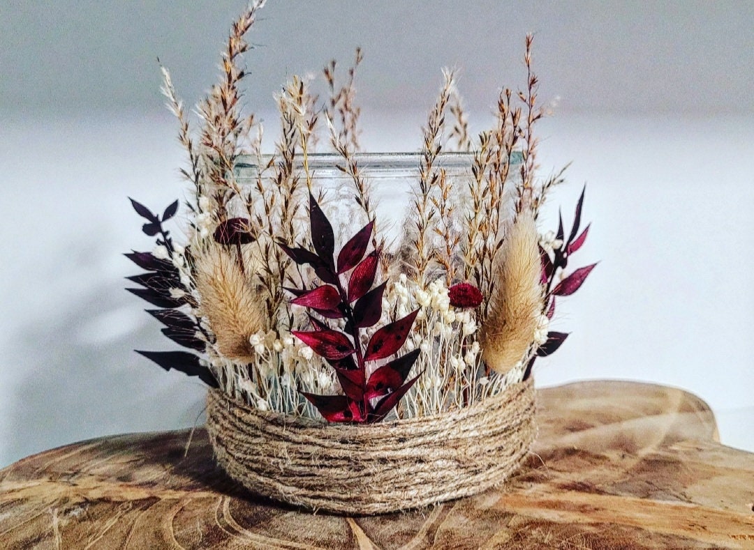 Windlicht mit Trockenblumen JULIA Teelicht Kerzenhalter Kerzenständer Trockenblumen im Glas süße ...