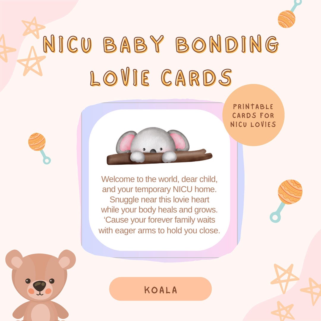 Koala NICU Bonding Lovie Heart Poem Cards | Cute Bear Printable Digital ...