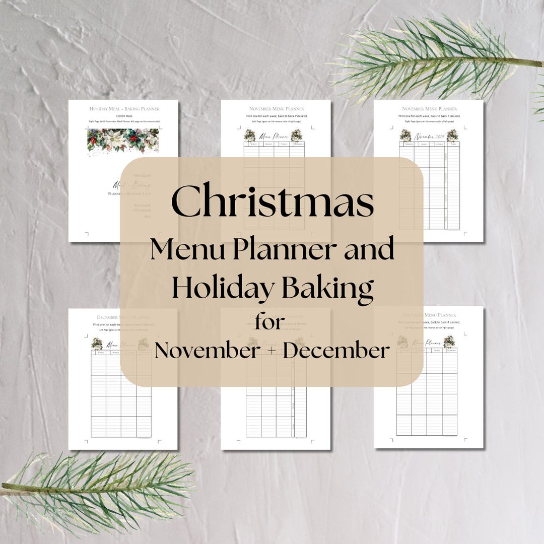 Printable Christmas Menus and Holiday Baking Planner Bundle Holly and ...