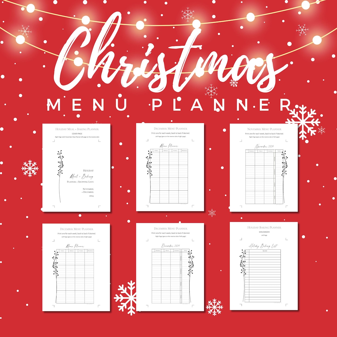 Printable Christmas Menus and Holiday Baking Planner Bundle Minimalist ...