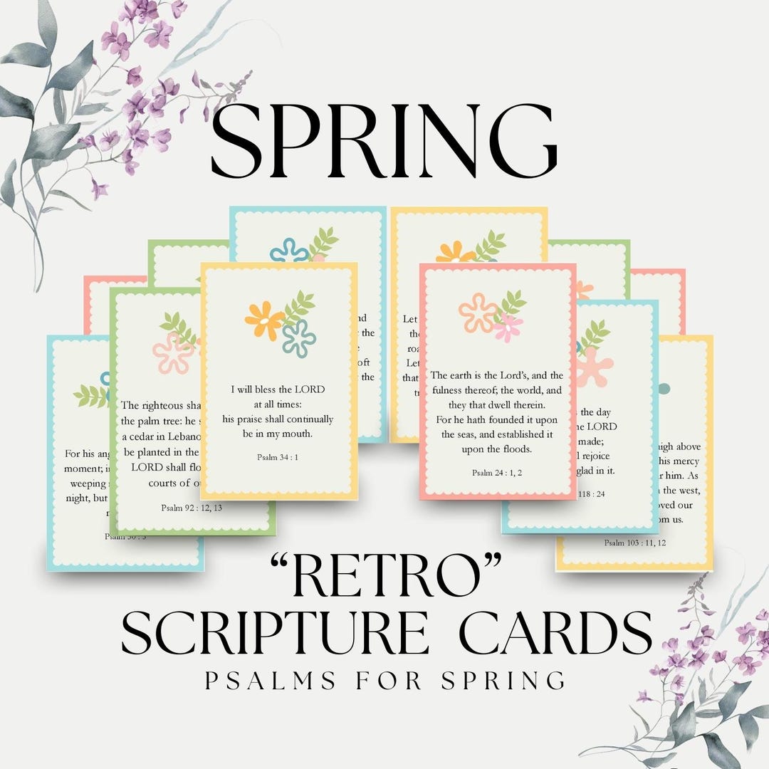 Psalms for Spring Printable Scripture Cards Groovy Retro Style 4x6 ...