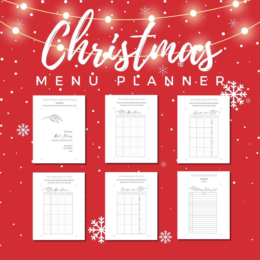 Printable Christmas Menus and Holiday Baking Planner Bundle Minimalist ...