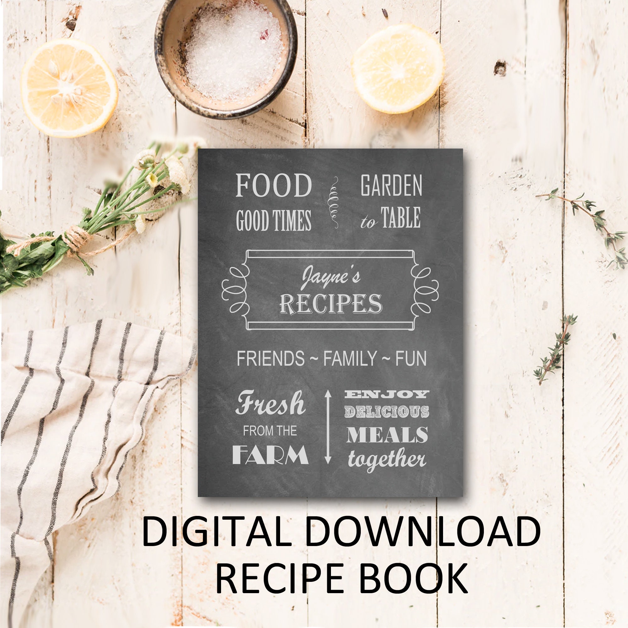 Digital Recipe Book Chalkboard Design Personalized Recipe - Etsy 日本