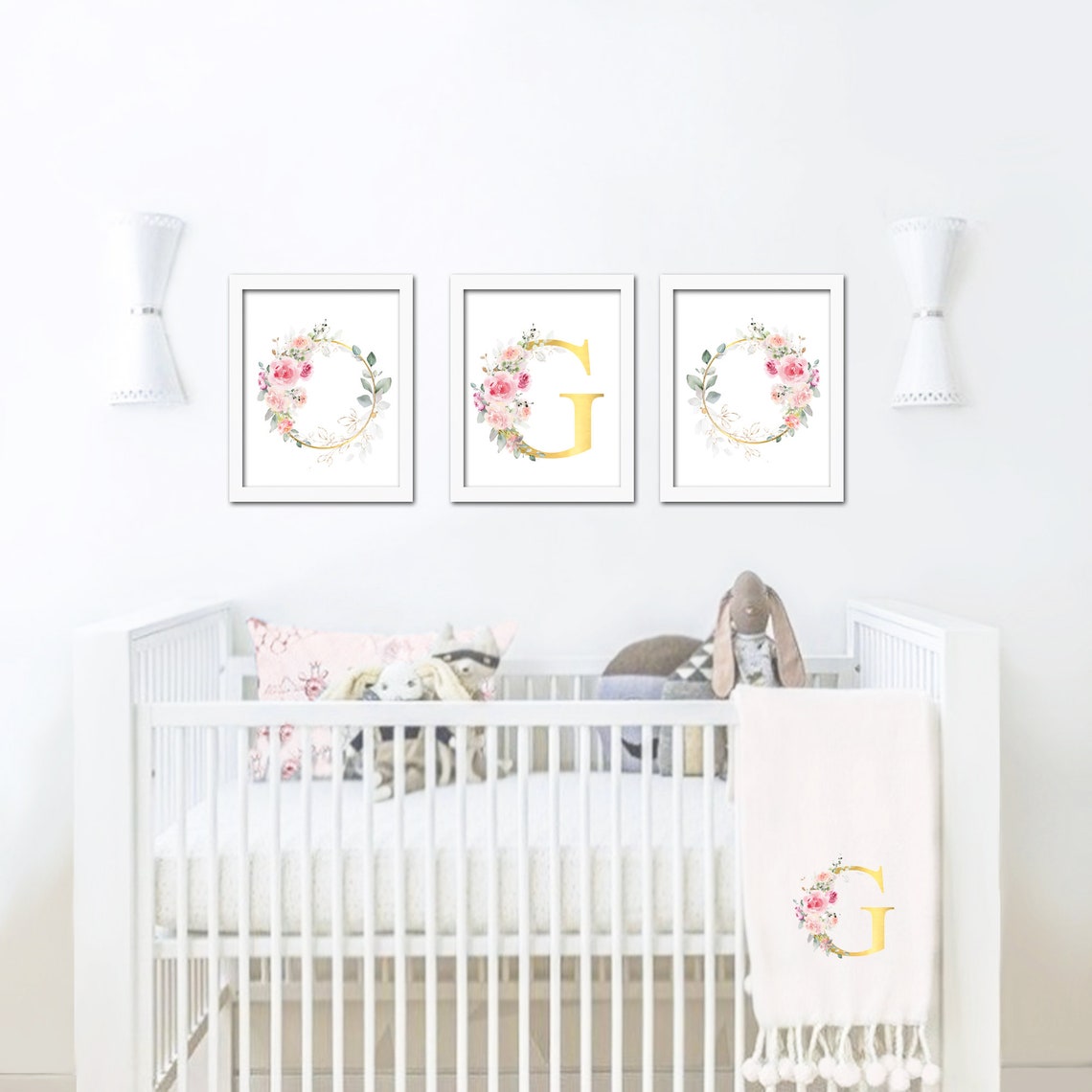 Girl Nursery Prints, Monogram Digital Art Download, Baby's Room Art ...