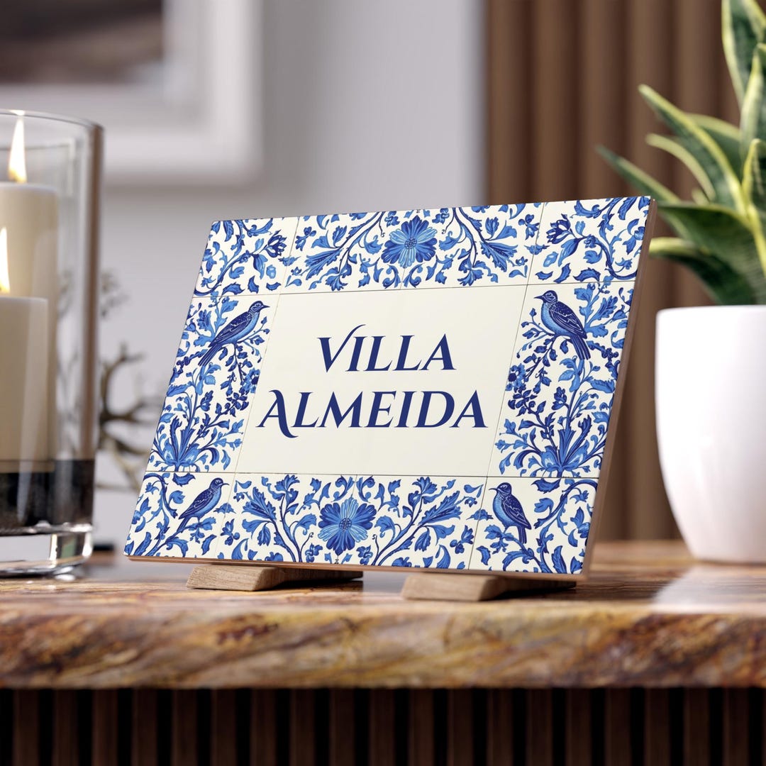 Azulejo Birds & Flowers Bordered Family Name Sign 4, Personalized ...