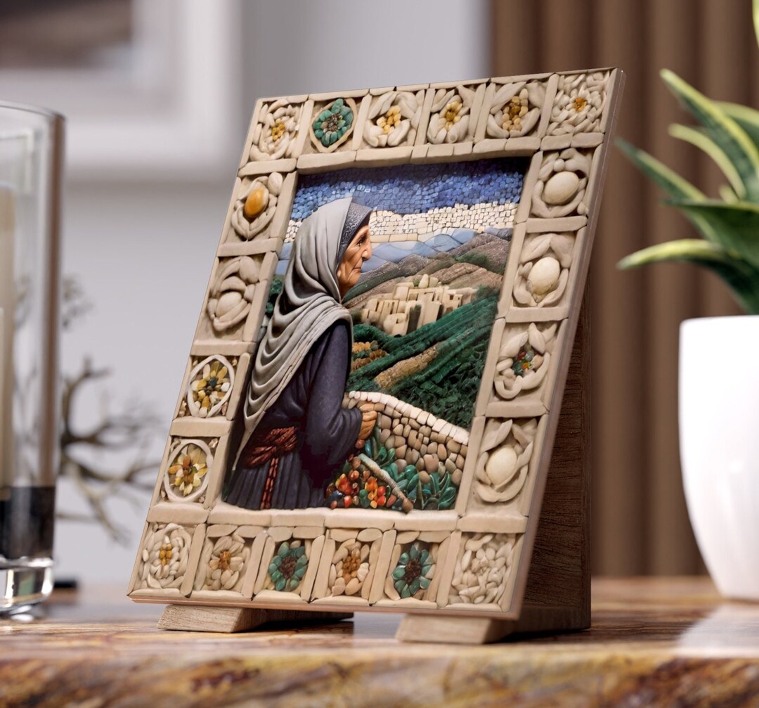 FREE PALESTINE - Palestinian Woman Mount of Olives Stone Frame Mosaic ...